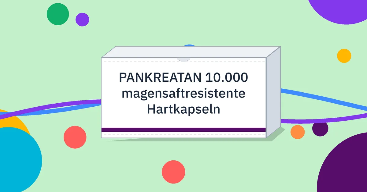 Symbolbild: Packung mit der Aufschrift PANKREATAN 10.000 magensaftresistente Hartkapseln (PZN 06890006) – Verfügbarkeit und Bezug in Apotheken in Frankfurt am Main