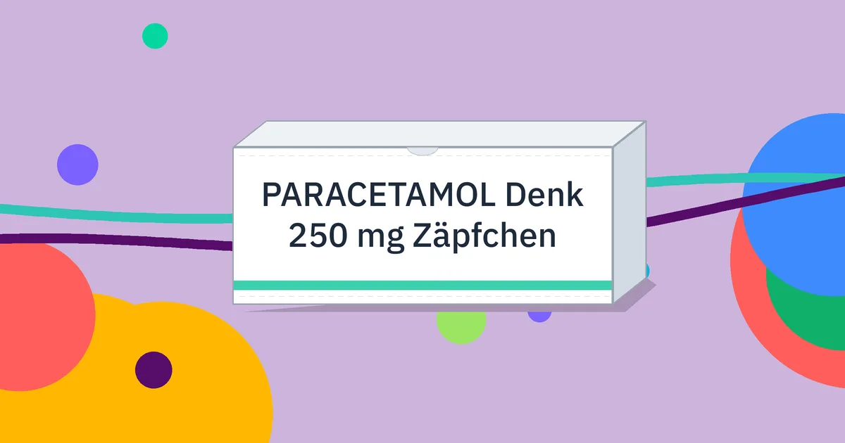 Symbolbild: Packung mit der Aufschrift PARACETAMOL Denk 250 mg Zäpfchen (PZN 10387833) – Verfügbarkeit und Bezug in Apotheken in Frankfurt am Main