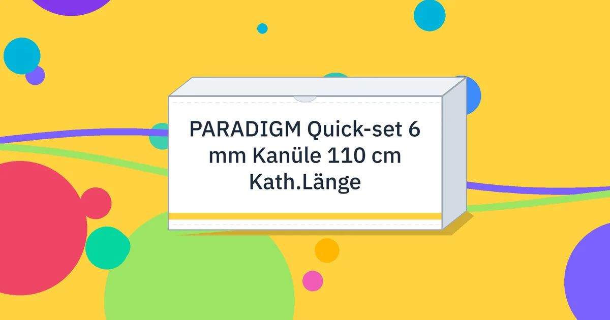 Symbolbild: Packung mit der Aufschrift PARADIGM Quick-set 6 mm Kanüle 110 cm Kath.Länge (PZN 14324373) – Verfügbarkeit und Bezug in Apotheken in Frankfurt am Main