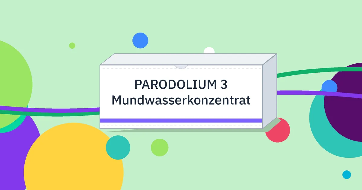 Symbolbild: Packung mit der Aufschrift PARODOLIUM 3 Mundwasserkonzentrat (PZN 10110557) – Verfügbarkeit und Bezug in Apotheken in Frankfurt am Main
