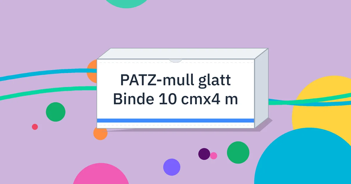 Symbolbild: Packung mit der Aufschrift PATZ-mull glatt Binde 10 cmx4 m (PZN 06814956) – Verfügbarkeit und Bezug in Apotheken in Frankfurt am Main