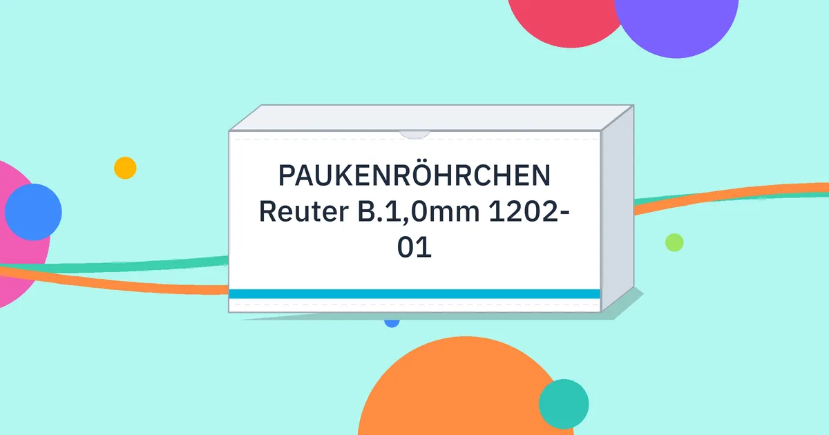 Symbolbild: Packung mit der Aufschrift PAUKENRÖHRCHEN Reuter B.1,0mm 1202-01 (PZN 00184833) – Verfügbarkeit und Bezug in Apotheken in Frankfurt am Main