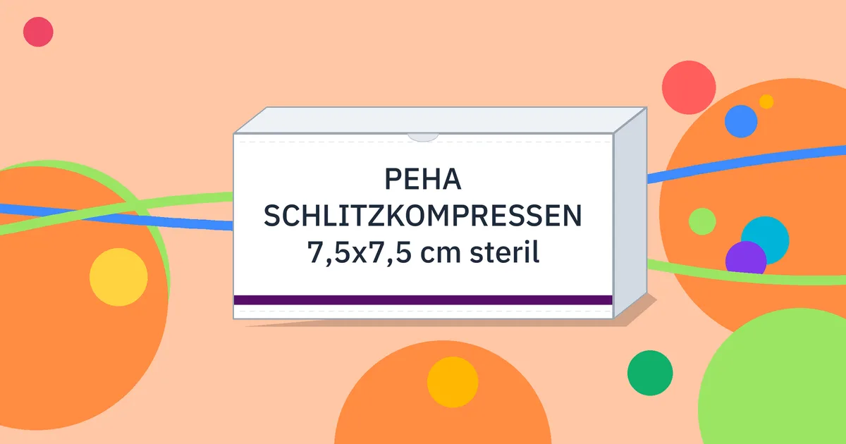 Symbolbild: Packung mit der Aufschrift PEHA SCHLITZKOMPRESSEN 7,5x7,5 cm steril (PZN 18445760) – Verfügbarkeit und Bezug in Apotheken in Frankfurt am Main