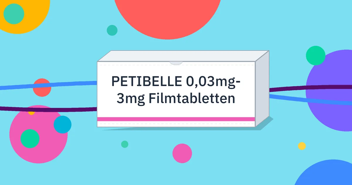 Symbolbild: Packung mit der Aufschrift PETIBELLE 0,03mg-3mg Filmtabletten (PZN 02710906) – Verfügbarkeit und Bezug in Apotheken in Frankfurt am Main