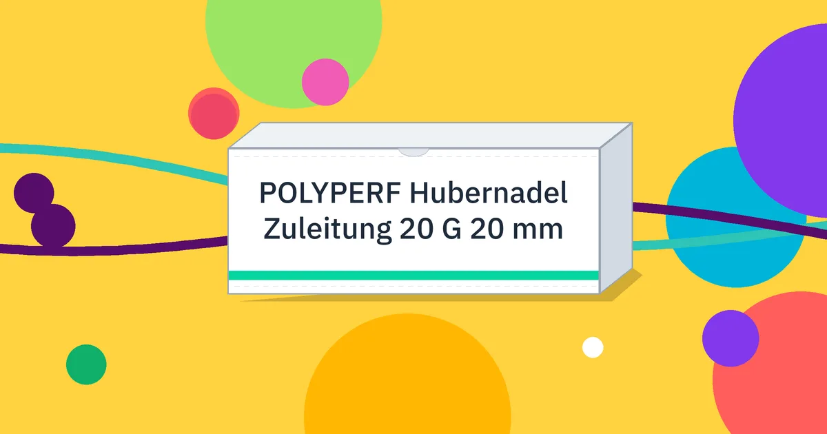 Symbolbild: Packung mit der Aufschrift POLYPERF Hubernadel Zuleitung 20 G 20 mm (PZN 12426075) – Verfügbarkeit und Bezug in Apotheken in Frankfurt am Main