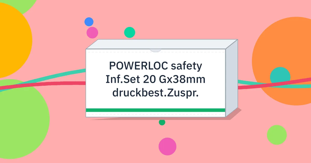 Symbolbild: Packung mit der Aufschrift POWERLOC safety Inf.Set 20 Gx38mm druckbest.Zuspr. (PZN 18816943) – Verfügbarkeit und Bezug in Apotheken in Frankfurt am Main
