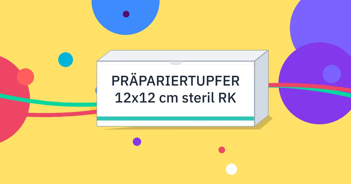 Symbolbild: Packung mit der Aufschrift PRÄPARIERTUPFER 12x12 cm steril RK (PZN 12731128) – Verfügbarkeit und Bezug in Apotheken in Frankfurt am Main