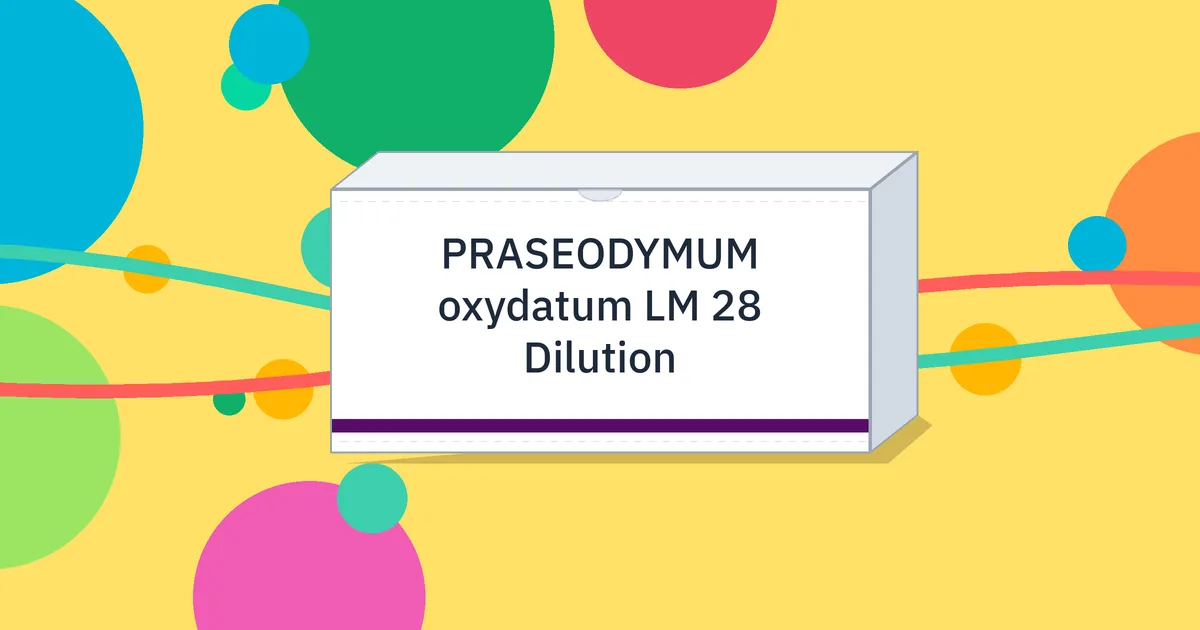 Symbolbild: Packung mit der Aufschrift PRASEODYMUM oxydatum LM 28 Dilution (PZN 13666769) – Verfügbarkeit und Bezug in Apotheken in Frankfurt am Main