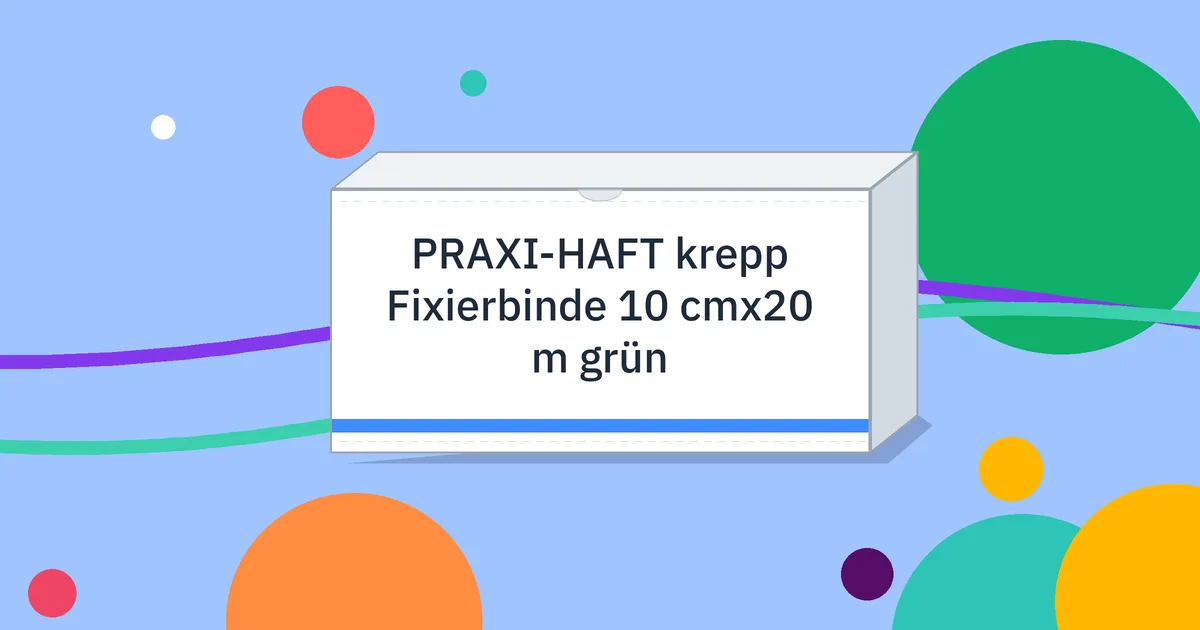 Symbolbild: Packung mit der Aufschrift PRAXI-HAFT krepp Fixierbinde 10 cmx20 m grün (PZN 12826343) – Verfügbarkeit und Bezug in Apotheken in Frankfurt am Main
