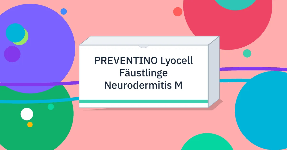 Symbolbild: Packung mit der Aufschrift PREVENTINO Lyocell Fäustlinge Neurodermitis M (PZN 16895252) – Verfügbarkeit und Bezug in Apotheken in Frankfurt am Main