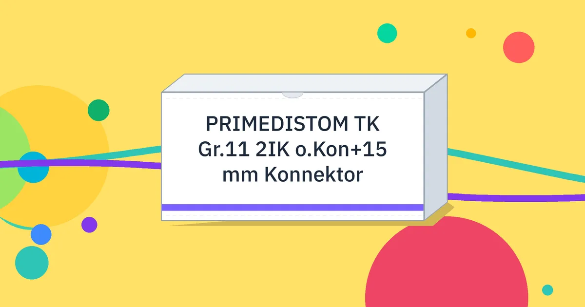 Symbolbild: Packung mit der Aufschrift PRIMEDISTOM TK Gr.11 2IK o.Kon+15 mm Konnektor (PZN 10229614) – Verfügbarkeit und Bezug in Apotheken in Frankfurt am Main