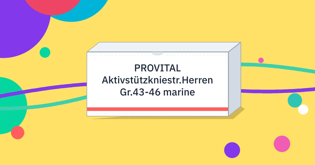 Symbolbild: Packung mit der Aufschrift PROVITAL Aktivstützkniestr.Herren Gr.43-46 marine (PZN 20701555) – Verfügbarkeit und Bezug in Apotheken in Frankfurt am Main
