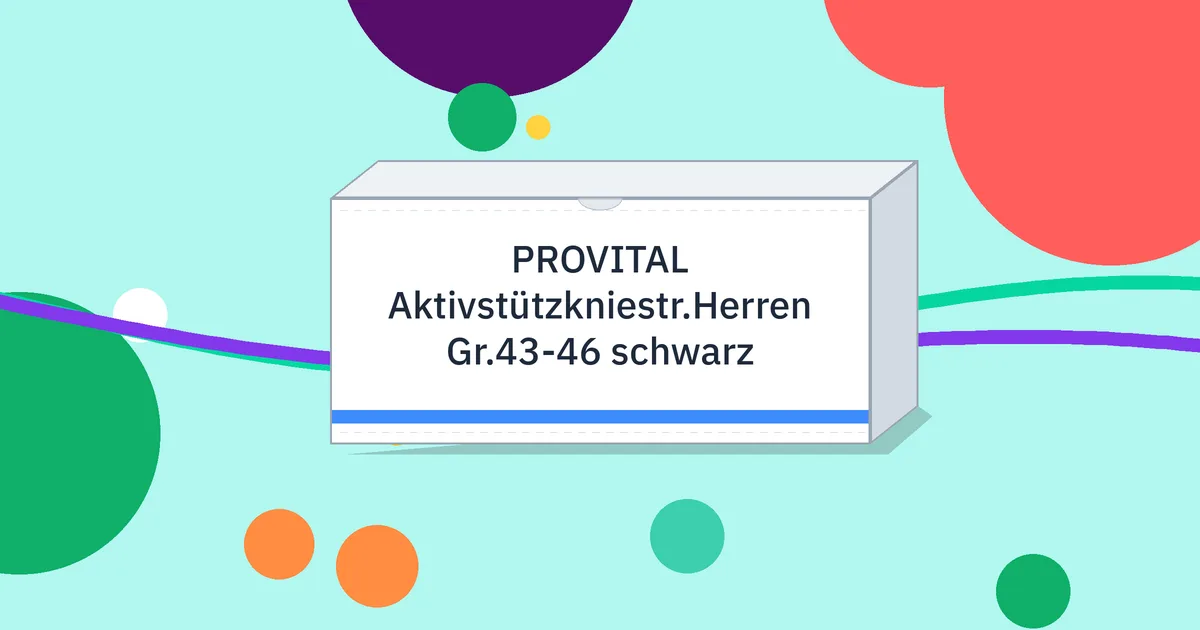 Symbolbild: Packung mit der Aufschrift PROVITAL Aktivstützkniestr.Herren Gr.43-46 schwarz (PZN 14251496) – Verfügbarkeit und Bezug in Apotheken in Frankfurt am Main