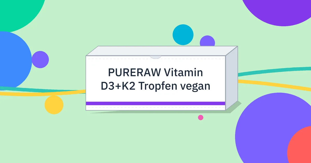 Symbolbild: Packung mit der Aufschrift PURERAW Vitamin D3+K2 Tropfen vegan (PZN 17755257) – Verfügbarkeit und Bezug in Apotheken in Frankfurt am Main
