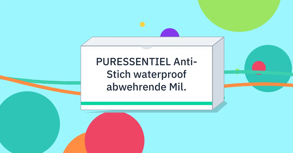 Symbolbild: Packung mit der Aufschrift PURESSENTIEL Anti-Stich waterproof abwehrende Mil. (PZN 18899484) – Verfügbarkeit und Bezug in Apotheken in Frankfurt am Main