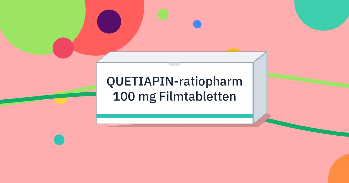 Symbolbild: Packung mit der Aufschrift QUETIAPIN-ratiopharm 100 mg Filmtabletten (PZN 09243187) – Verfügbarkeit und Bezug in Apotheken in Frankfurt am Main