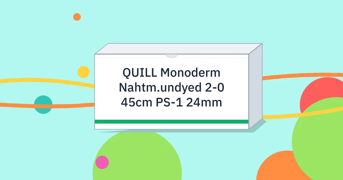 Symbolbild: Packung mit der Aufschrift QUILL Monoderm Nahtm.undyed 2-0 45cm PS-1 24mm (PZN 17988085) – Verfügbarkeit und Bezug in Apotheken in Frankfurt am Main