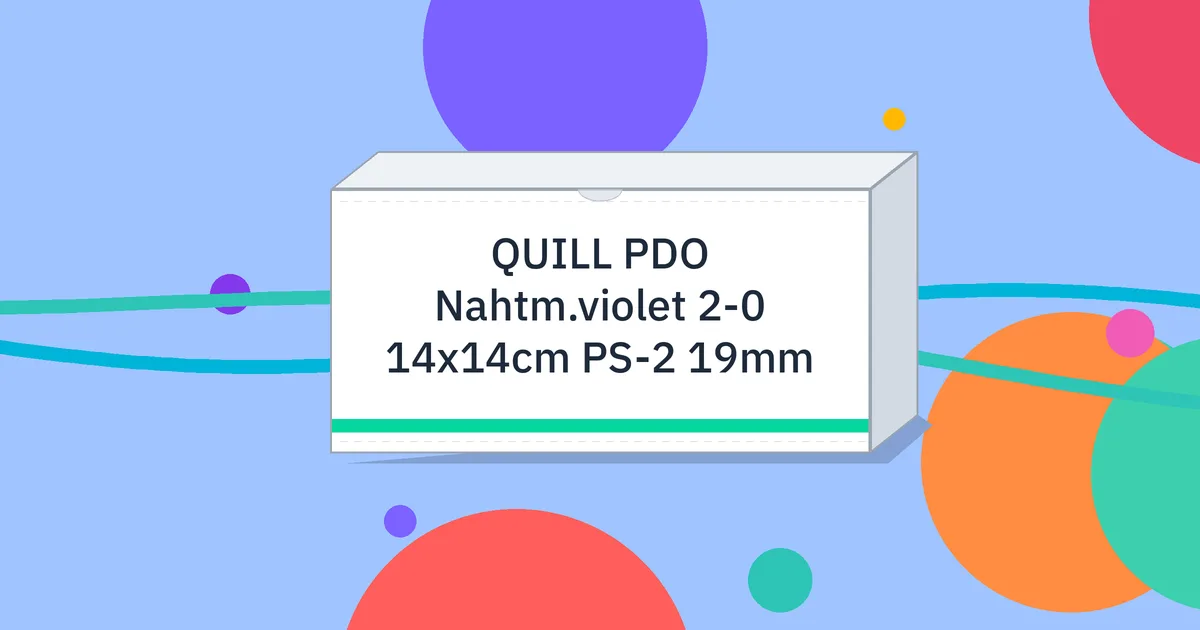 Symbolbild: Packung mit der Aufschrift QUILL PDO Nahtm.violet 2-0 14x14cm PS-2 19mm (PZN 17989587) – Verfügbarkeit und Bezug in Apotheken in Frankfurt am Main