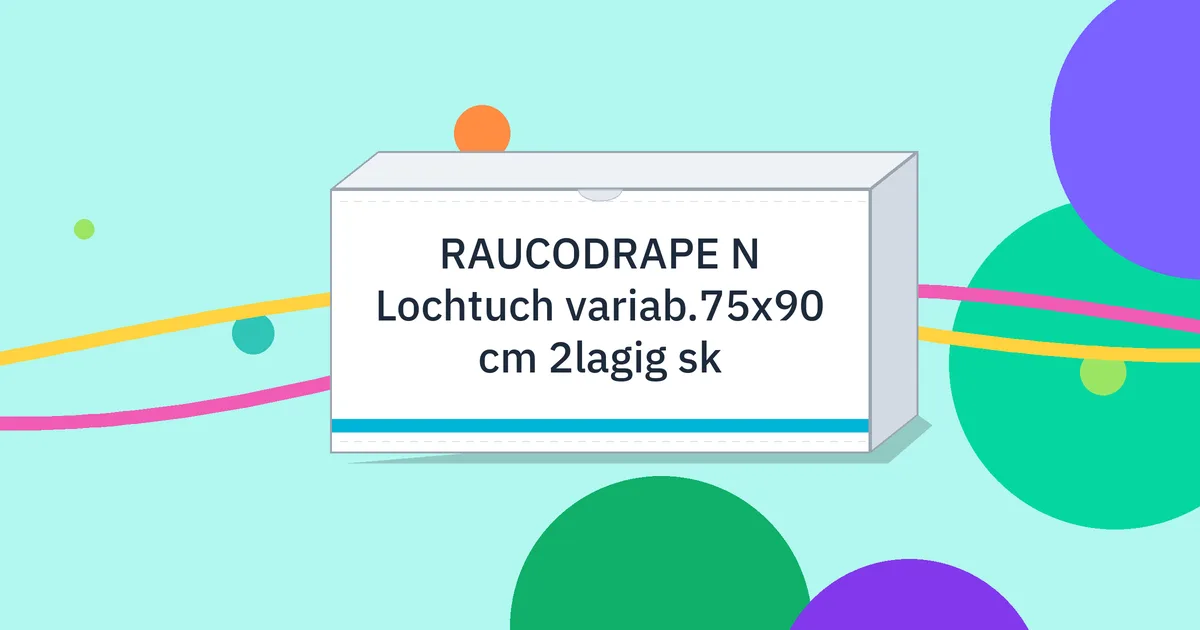 Symbolbild: Packung mit der Aufschrift RAUCODRAPE N Lochtuch variab.75x90 cm 2lagig sk (PZN 06162376) – Verfügbarkeit und Bezug in Apotheken in Frankfurt am Main