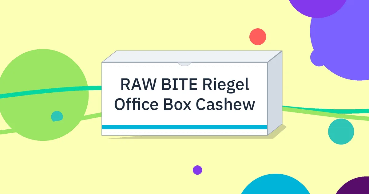 Symbolbild: Packung mit der Aufschrift RAW BITE Riegel Office Box Cashew (PZN 20135972) – Verfügbarkeit und Bezug in Apotheken in Frankfurt am Main