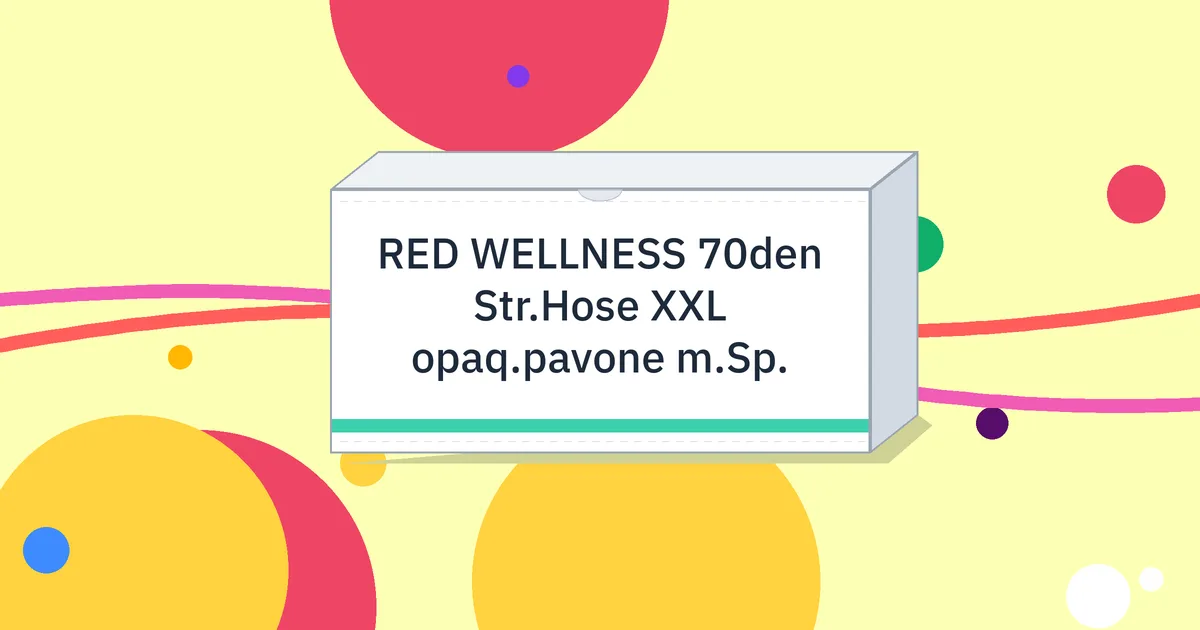 Symbolbild: Packung mit der Aufschrift RED WELLNESS 70den Str.Hose XXL opaq.pavone m.Sp. (PZN 16176824) – Verfügbarkeit und Bezug in Apotheken in Frankfurt am Main