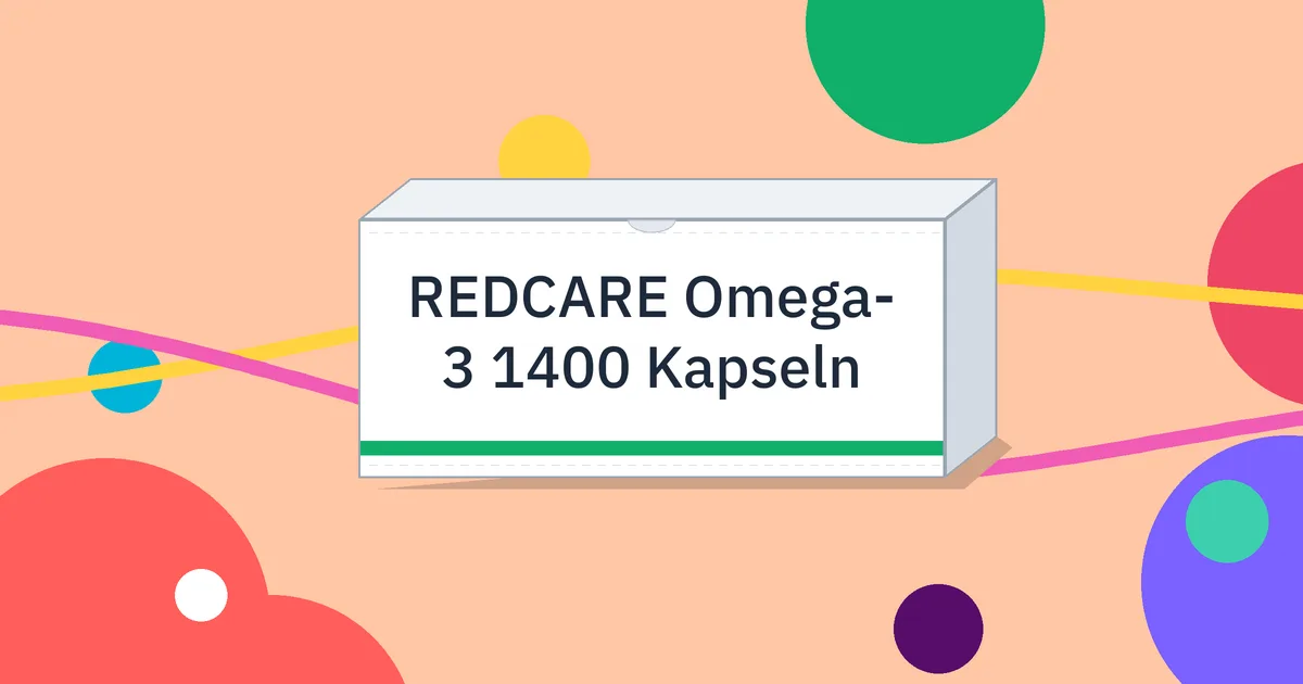Symbolbild: Packung mit der Aufschrift REDCARE Omega-3 1400 Kapseln (PZN 19440055) – Verfügbarkeit und Bezug in Apotheken in Frankfurt am Main