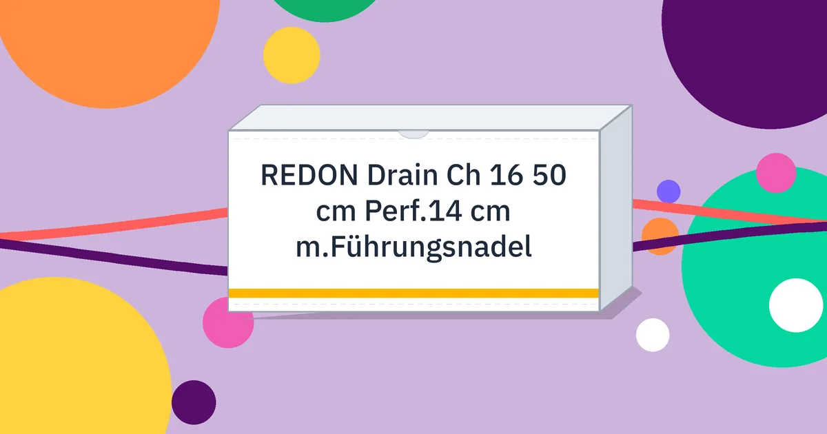 Symbolbild: Packung mit der Aufschrift REDON Drain Ch 16 50 cm Perf.14 cm m.Führungsnadel (PZN 13831961) – Verfügbarkeit und Bezug in Apotheken in Frankfurt am Main