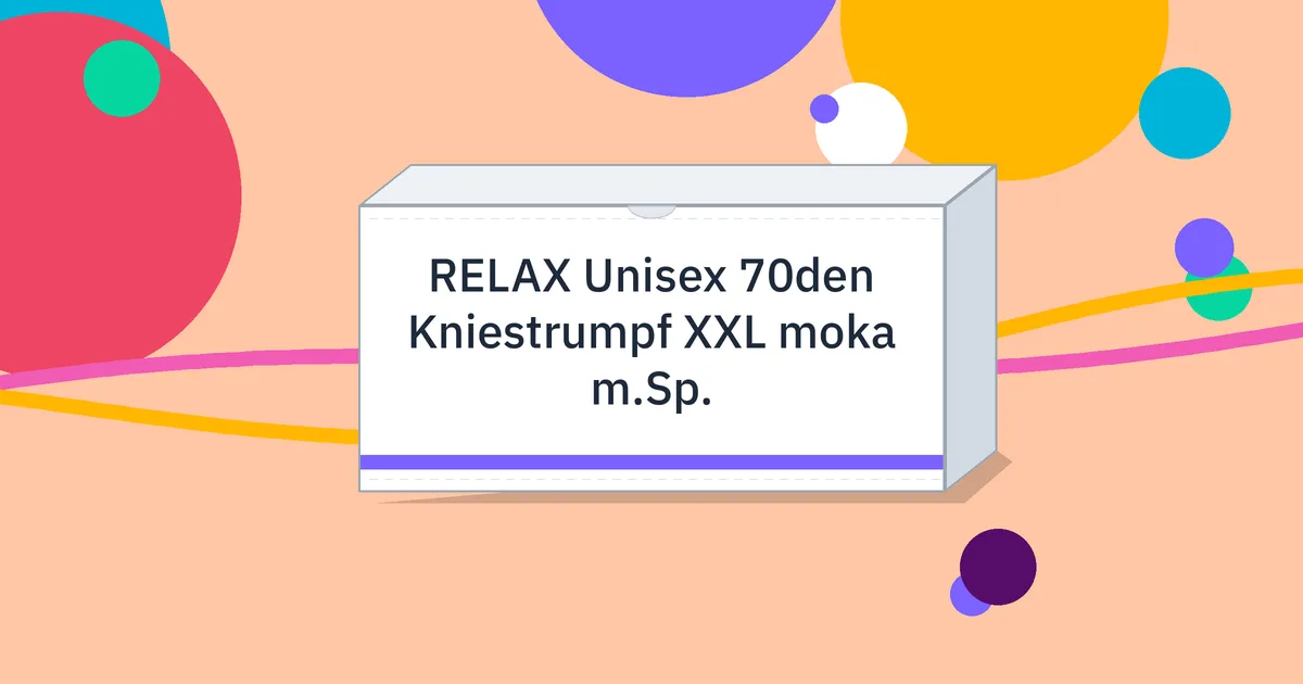 Symbolbild: Packung mit der Aufschrift RELAX Unisex 70den Kniestrumpf XXL moka m.Sp. (PZN 16189838) – Verfügbarkeit und Bezug in Apotheken in Frankfurt am Main