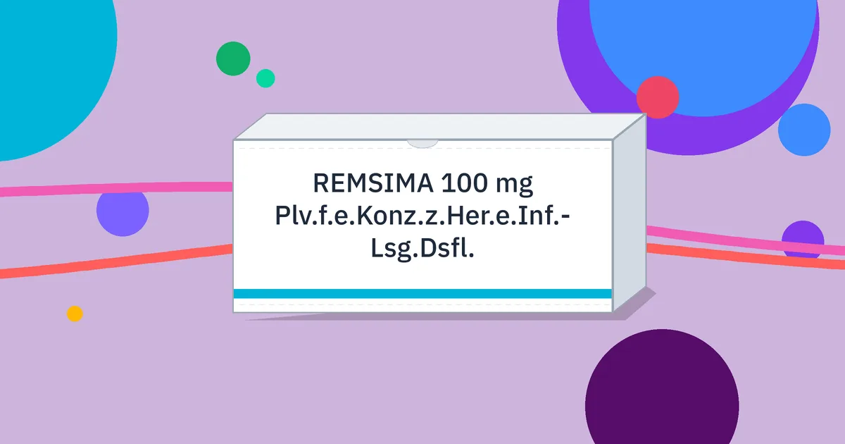 Symbolbild: Packung mit der Aufschrift REMSIMA 100 mg Plv.f.e.Konz.z.Her.e.Inf.-Lsg.Dsfl. (PZN 20418322) – Verfügbarkeit und Bezug in Apotheken in Frankfurt am Main