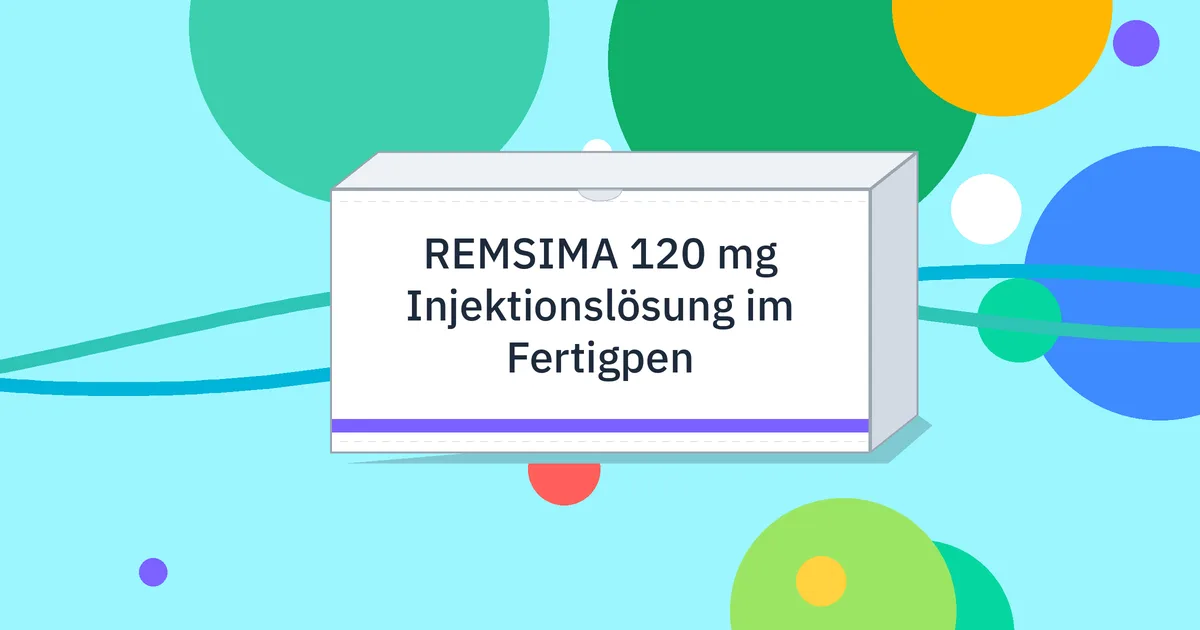Symbolbild: Packung mit der Aufschrift REMSIMA 120 mg Injektionslösung im Fertigpen (PZN 16505653) – Verfügbarkeit und Bezug in Apotheken in Frankfurt am Main