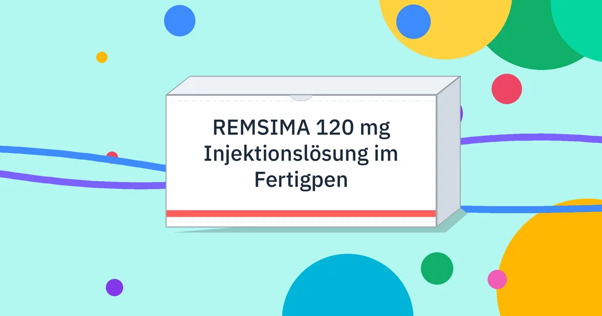 Symbolbild: Packung mit der Aufschrift REMSIMA 120 mg Injektionslösung im Fertigpen (PZN 18675738) – Verfügbarkeit und Bezug in Apotheken in Frankfurt am Main
