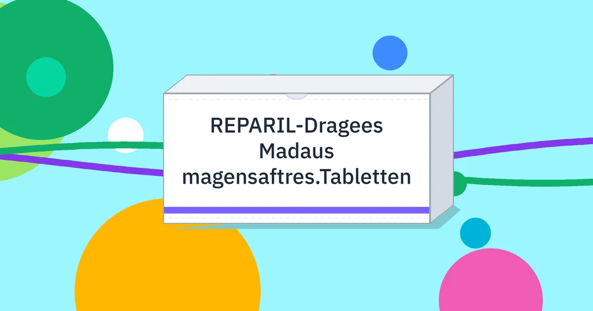 Symbolbild: Packung mit der Aufschrift REPARIL-Dragees Madaus magensaftres.Tabletten (PZN 11548304) – Verfügbarkeit und Bezug in Apotheken in Frankfurt am Main