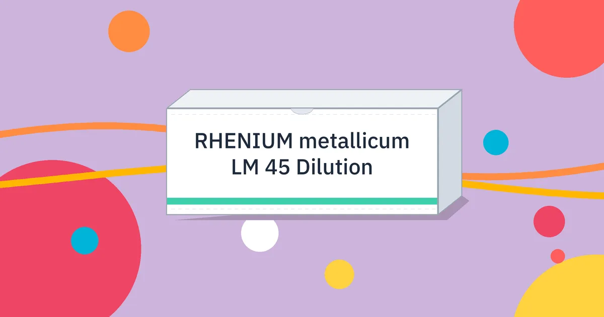 Symbolbild: Packung mit der Aufschrift RHENIUM metallicum LM 45 Dilution (PZN 13049261) – Verfügbarkeit und Bezug in Apotheken in Frankfurt am Main