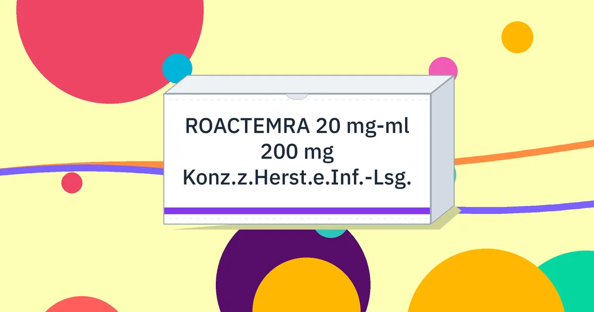 Symbolbild: Packung mit der Aufschrift ROACTEMRA 20 mg-ml 200 mg Konz.z.Herst.e.Inf.-Lsg. (PZN 09648725) – Verfügbarkeit und Bezug in Apotheken in Frankfurt am Main