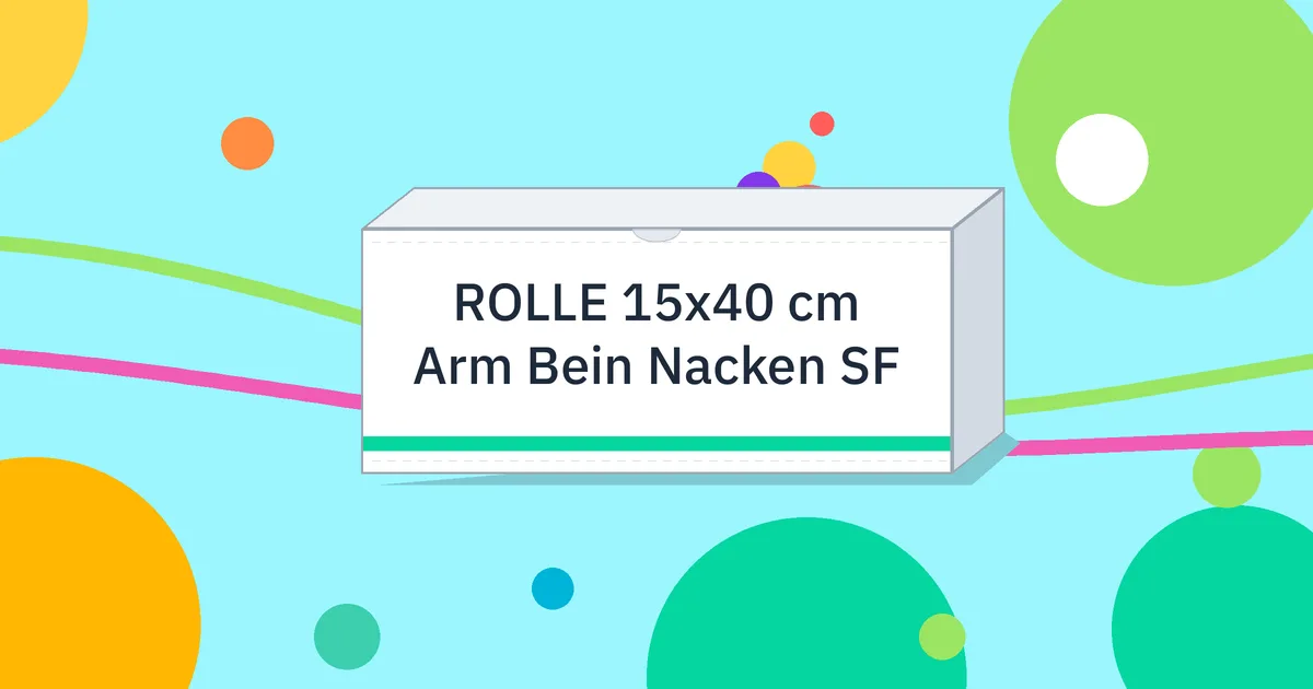 Symbolbild: Packung mit der Aufschrift ROLLE 15x40 cm Arm Bein Nacken SF (PZN 03908556) – Verfügbarkeit und Bezug in Apotheken in Frankfurt am Main