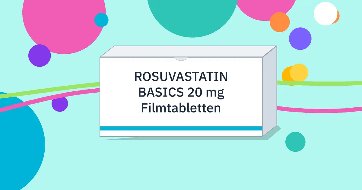 Symbolbild: Packung mit der Aufschrift ROSUVASTATIN BASICS 20 mg Filmtabletten (PZN 19621360) – Verfügbarkeit und Bezug in Apotheken in Frankfurt am Main