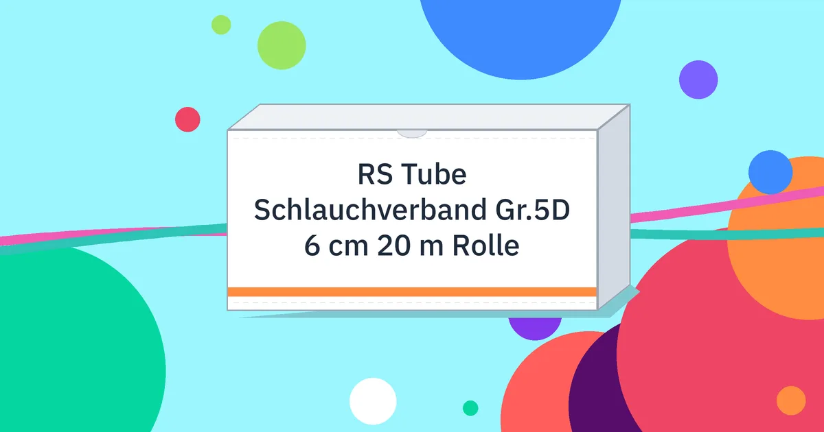 Symbolbild: Packung mit der Aufschrift RS Tube Schlauchverband Gr.5D 6 cm 20 m Rolle (PZN 08404375) – Verfügbarkeit und Bezug in Apotheken in Frankfurt am Main