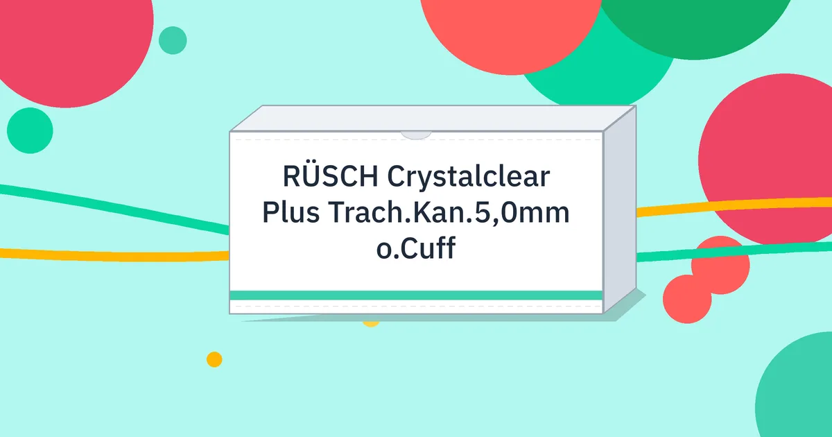 Symbolbild: Packung mit der Aufschrift RÜSCH Crystalclear Plus Trach.Kan.5,0mm o.Cuff (PZN 03433308) – Verfügbarkeit und Bezug in Apotheken in Frankfurt am Main