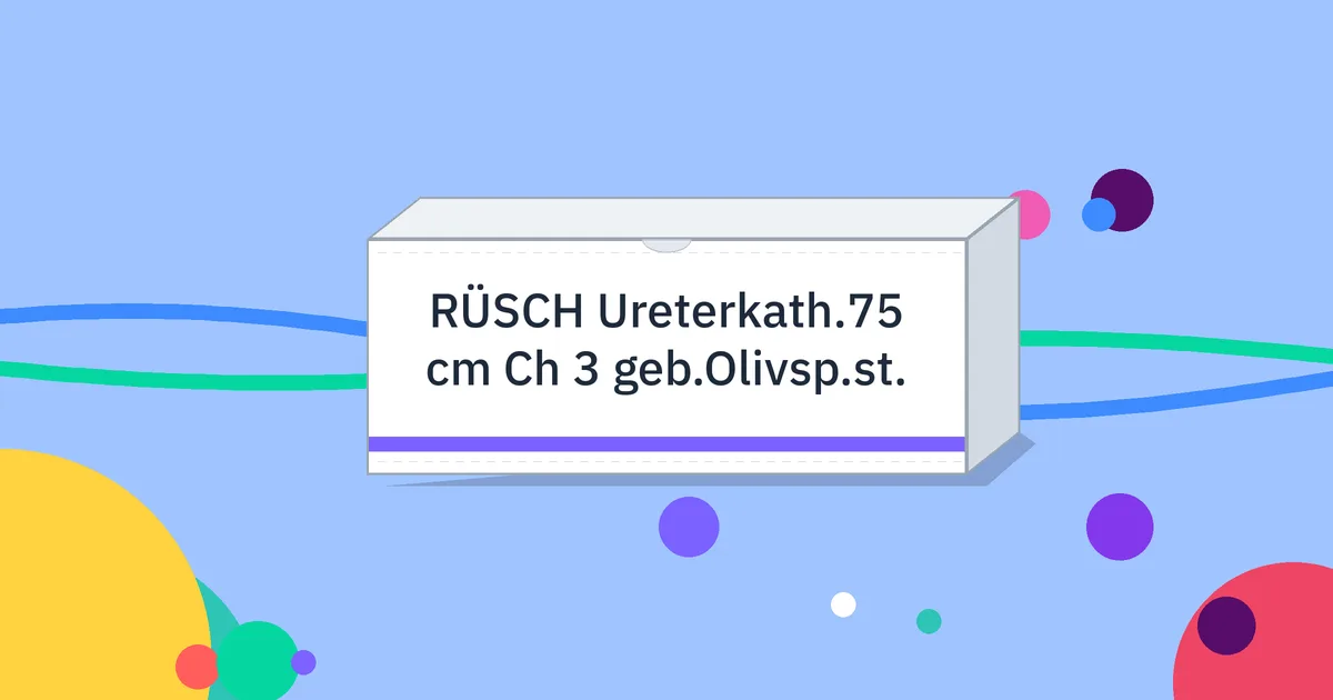 Symbolbild: Packung mit der Aufschrift RÜSCH Ureterkath.75 cm Ch 3 geb.Olivsp.st. (PZN 04249038) – Verfügbarkeit und Bezug in Apotheken in Frankfurt am Main