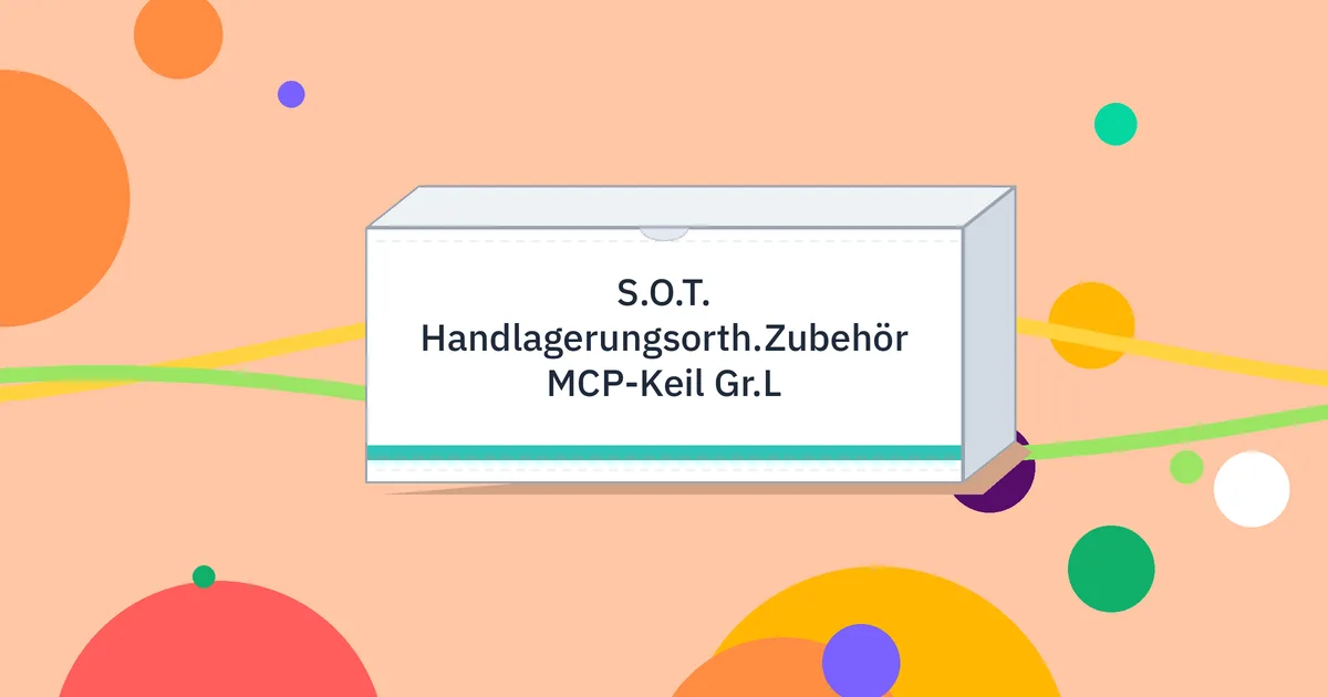 Symbolbild: Packung mit der Aufschrift S.O.T. Handlagerungsorth.Zubehör MCP-Keil Gr.L (PZN 14048795) – Verfügbarkeit und Bezug in Apotheken in Frankfurt am Main