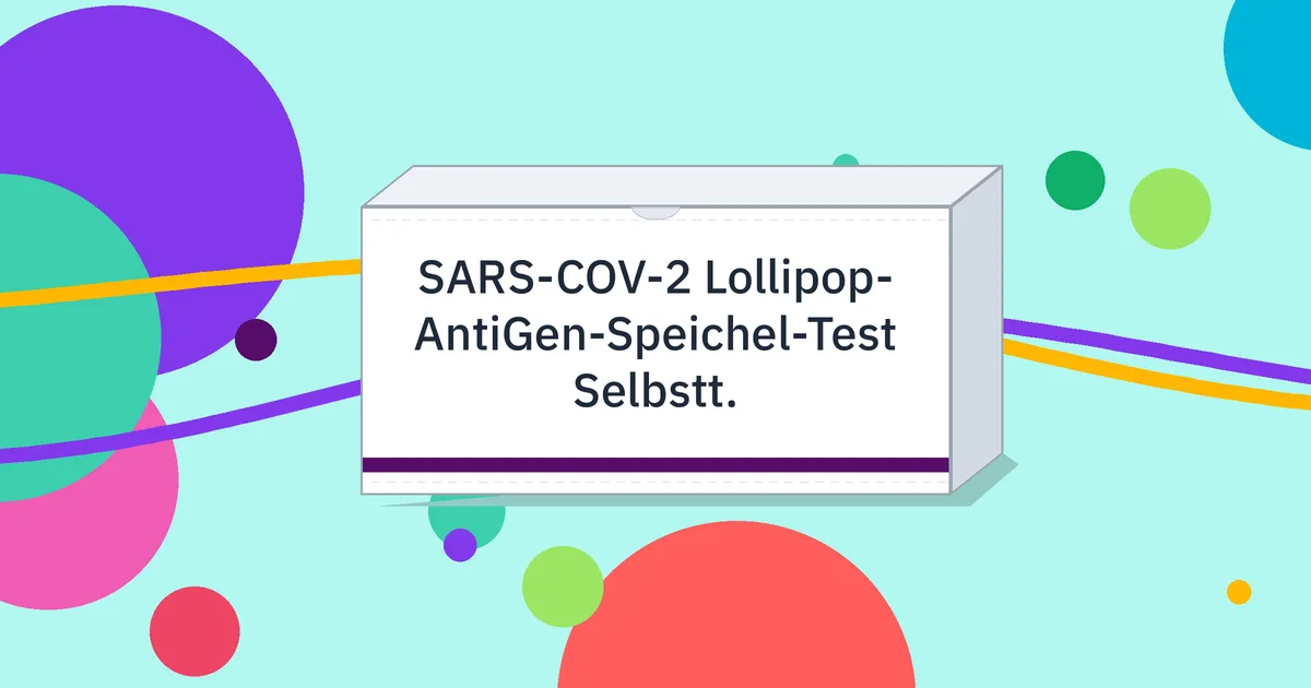 Symbolbild: Packung mit der Aufschrift SARS-COV-2 Lollipop-AntiGen-Speichel-Test Selbstt. (PZN 18242086) – Verfügbarkeit und Bezug in Apotheken in Frankfurt am Main