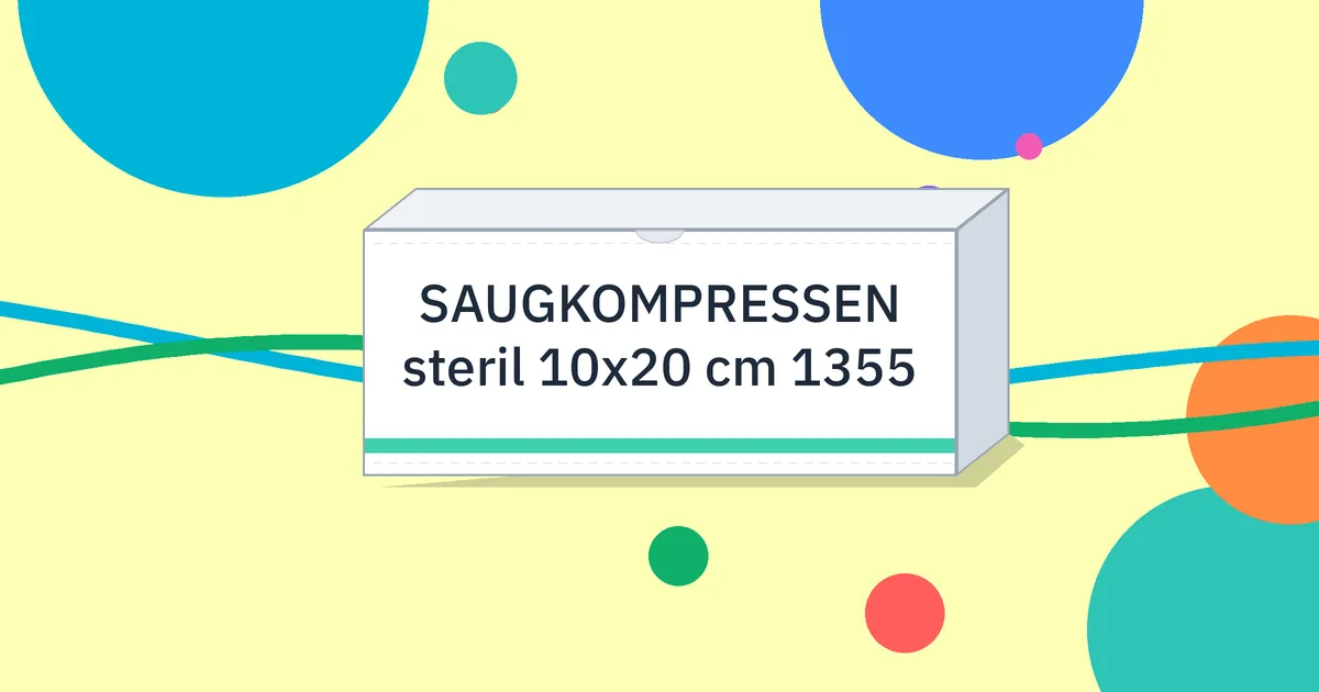 Symbolbild: Packung mit der Aufschrift SAUGKOMPRESSEN steril 10x20 cm 1355 (PZN 16623134) – Verfügbarkeit und Bezug in Apotheken in Frankfurt am Main