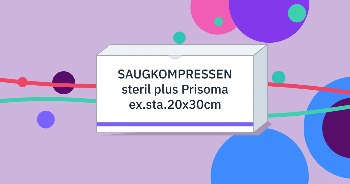 Symbolbild: Packung mit der Aufschrift SAUGKOMPRESSEN steril plus Prisoma ex.sta.20x30cm (PZN 18714467) – Verfügbarkeit und Bezug in Apotheken in Frankfurt am Main
