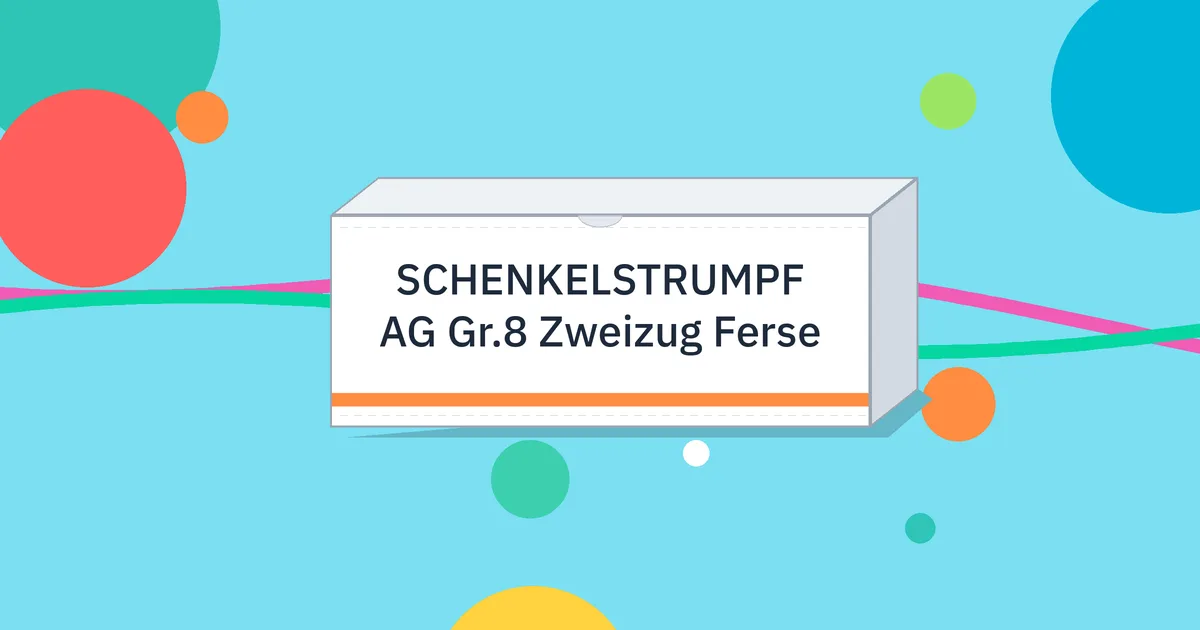 Symbolbild: Packung mit der Aufschrift SCHENKELSTRUMPF AG Gr.8 Zweizug Ferse (PZN 01738274) – Verfügbarkeit und Bezug in Apotheken in Frankfurt am Main