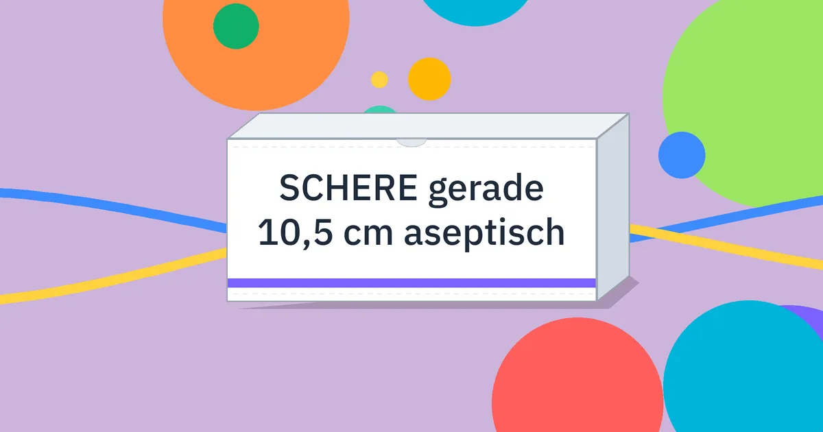 Symbolbild: Packung mit der Aufschrift SCHERE gerade 10,5 cm aseptisch (PZN 01735821) – Verfügbarkeit und Bezug in Apotheken in Frankfurt am Main