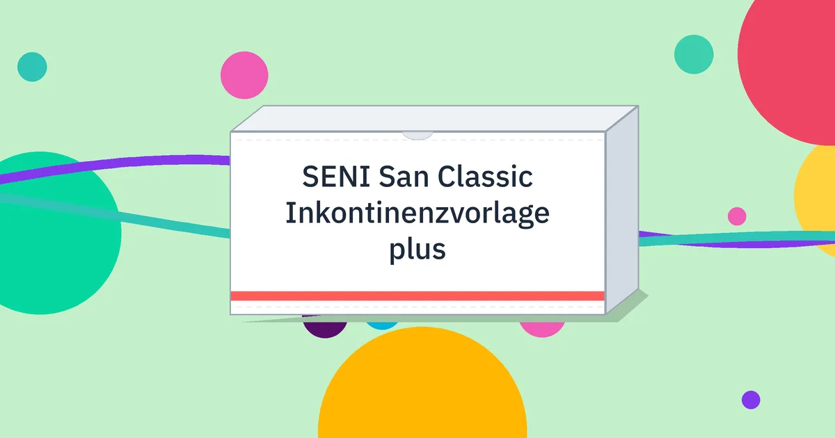Symbolbild: Packung mit der Aufschrift SENI San Classic Inkontinenzvorlage plus (PZN 20346752) – Verfügbarkeit und Bezug in Apotheken in Frankfurt am Main