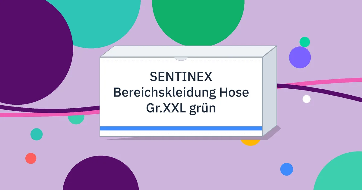 Symbolbild: Packung mit der Aufschrift SENTINEX Bereichskleidung Hose Gr.XXL grün (PZN 09285636) – Verfügbarkeit und Bezug in Apotheken in Frankfurt am Main