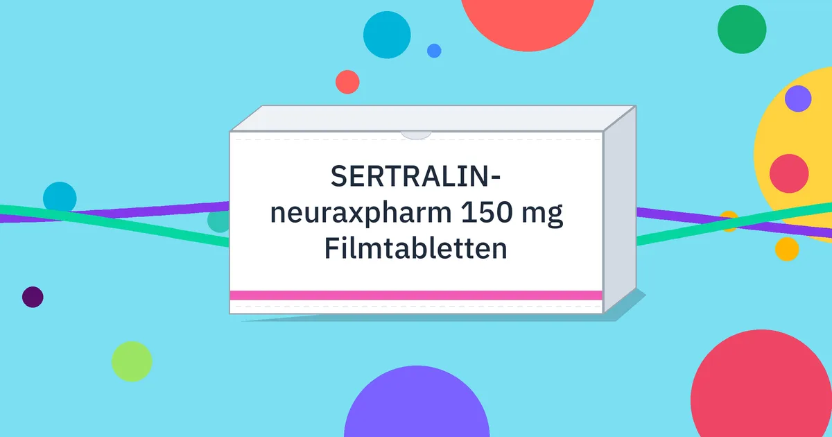 Symbolbild: Packung mit der Aufschrift SERTRALIN-neuraxpharm 150 mg Filmtabletten (PZN 16624197) – Verfügbarkeit und Bezug in Apotheken in Frankfurt am Main