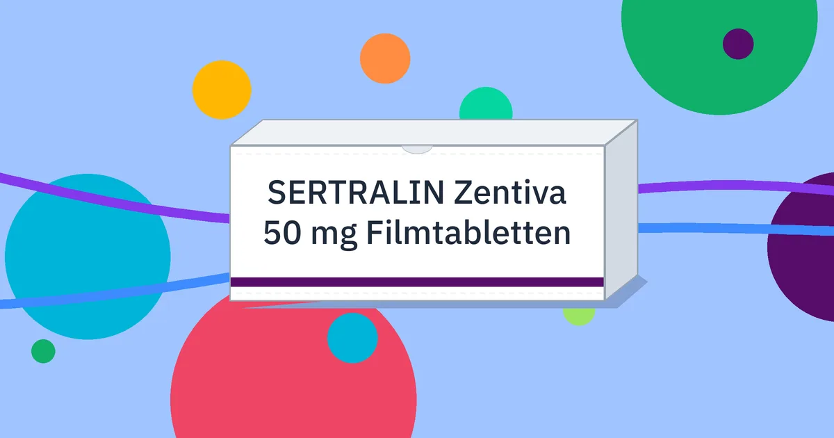 Symbolbild: Packung mit der Aufschrift SERTRALIN Zentiva 50 mg Filmtabletten (PZN 19834446) – Verfügbarkeit und Bezug in Apotheken in Frankfurt am Main