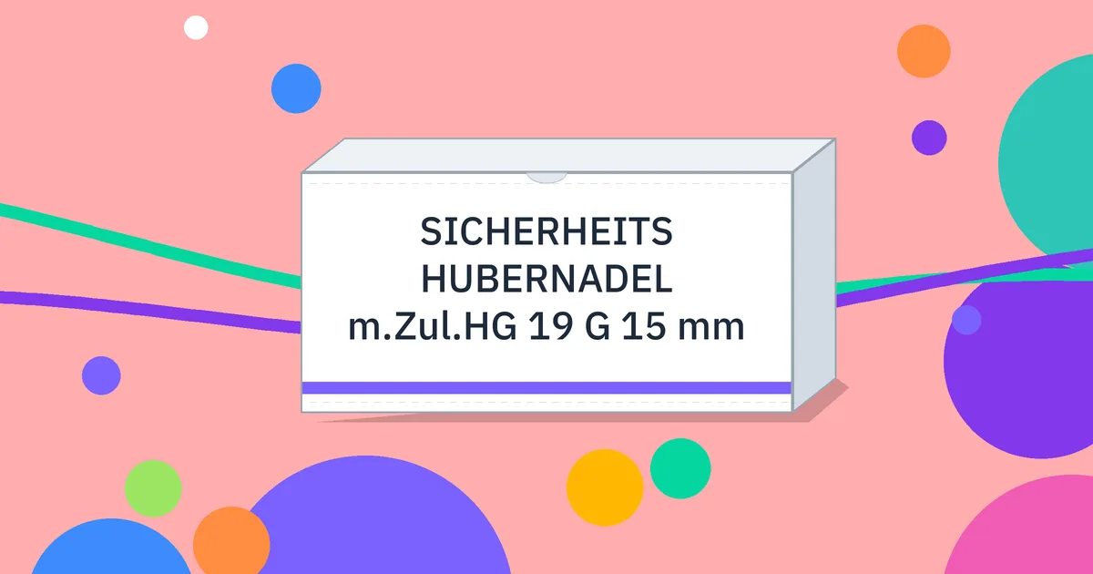 Symbolbild: Packung mit der Aufschrift SICHERHEITS HUBERNADEL m.Zul.HG 19 G 15 mm (PZN 14321831) – Verfügbarkeit und Bezug in Apotheken in Frankfurt am Main